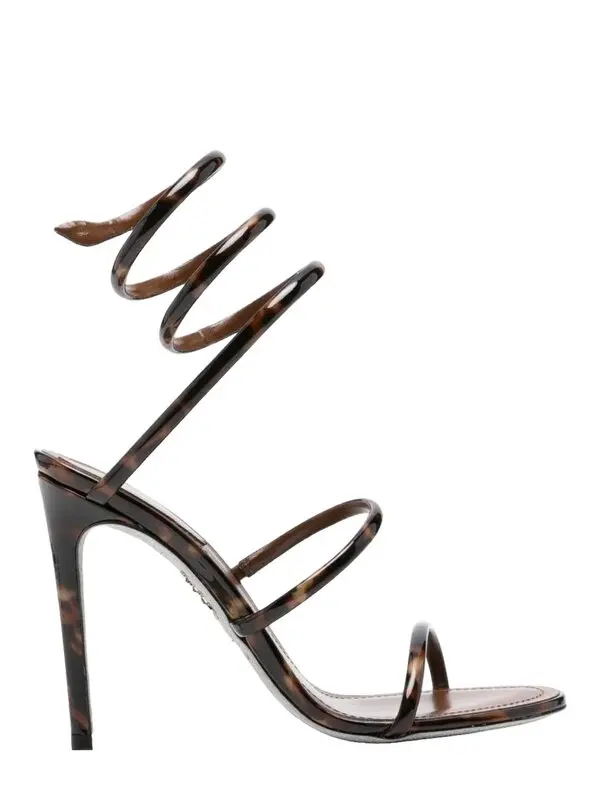 Rene Caovilla Cleo Animal Print High-heeled Sandals With Snake Ankle Strap - Brown