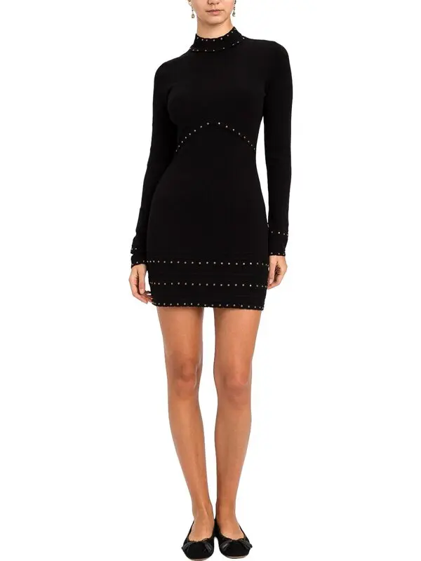 TWINSET Studded V-neck Knit Sheath Mini Dress - Black
