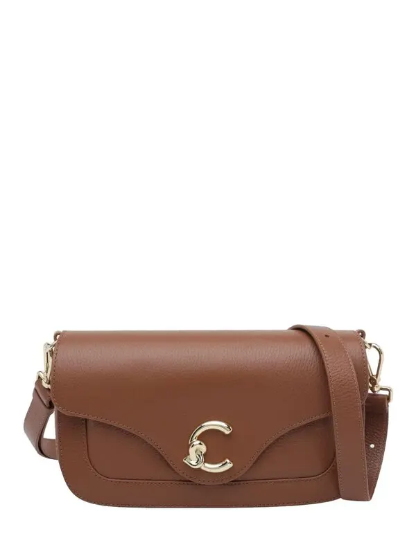 COCCINELLE C-me Pebbled Leather Crossbody Bag With Flap - Brown