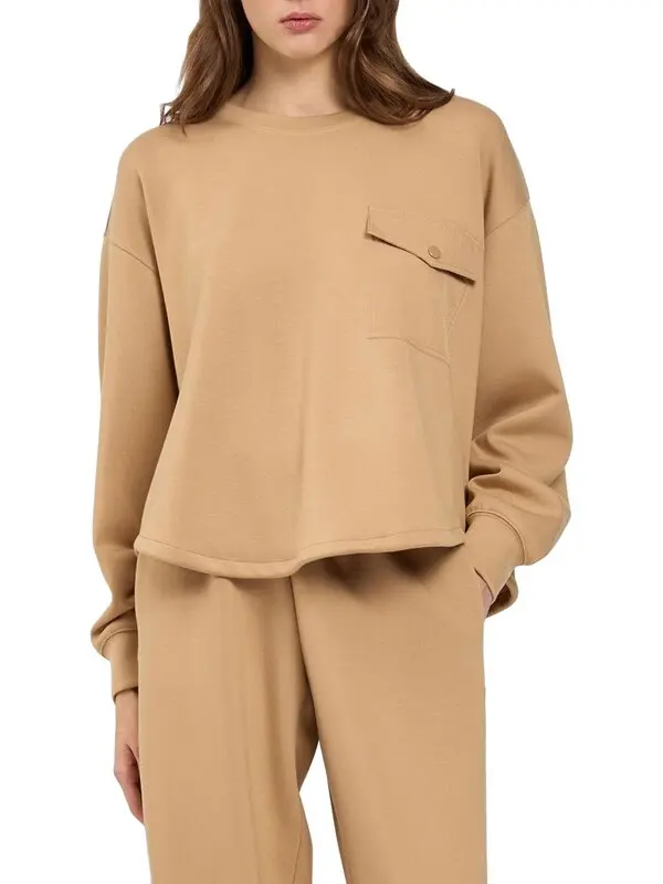 TWINSET Crewneck Jersey Sweatshirt With Dropped Shoulders And Patch Pockets - Beige