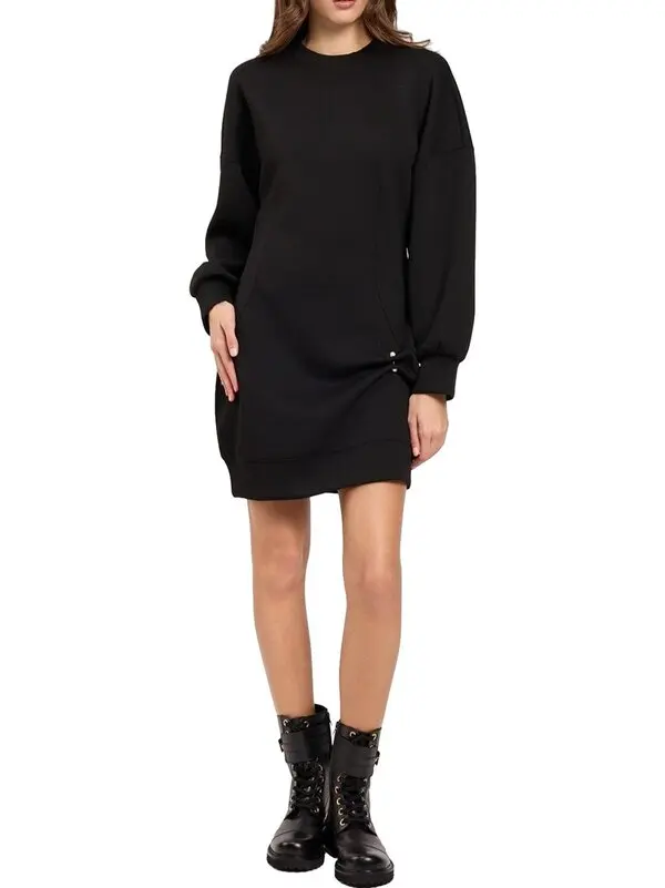 TWINSET Long-sleeved Mini Sweatshirt Dress In Jersey With Piercing Detail - Black