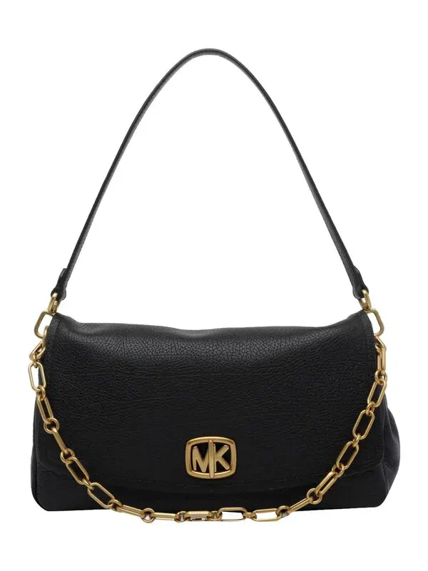 Michael Kors Grained Leather Shoulder Bag With Mk Monogram - Black