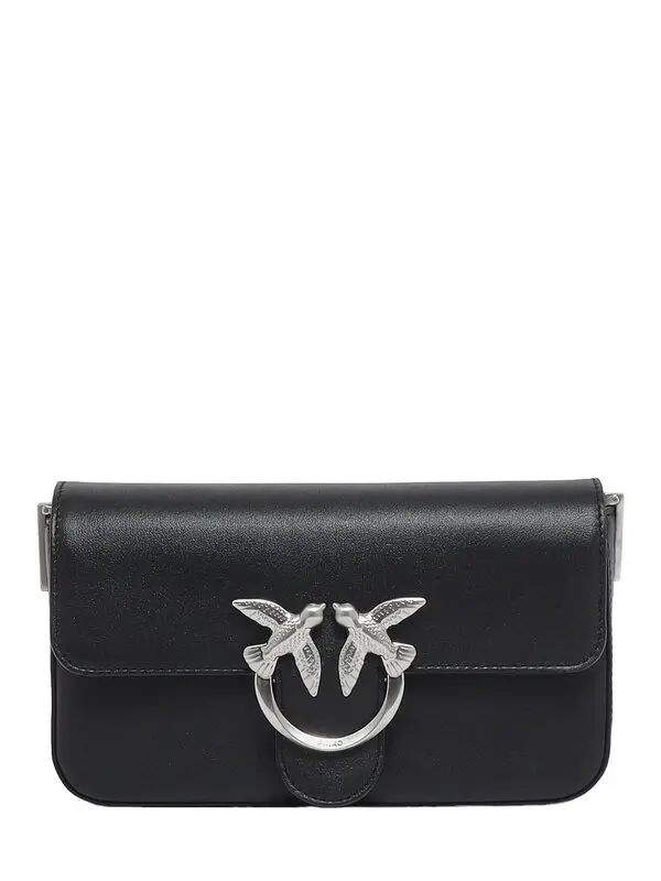 Pinko Love Birds Leather Mini Crossbody Bag With Metal Chain - Black