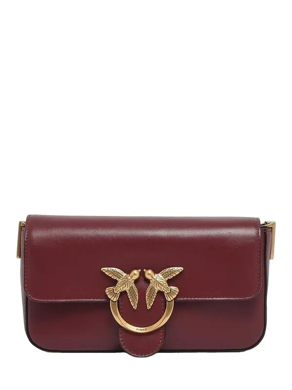 Pinko Love Birds Leather Mini Crossbody Bag With Metal Chain - Red