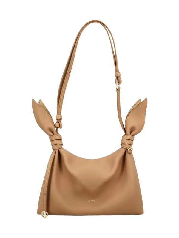 Loewe Suede Shoulder Bag With Decorative Knot And Metallic Ring - Brown