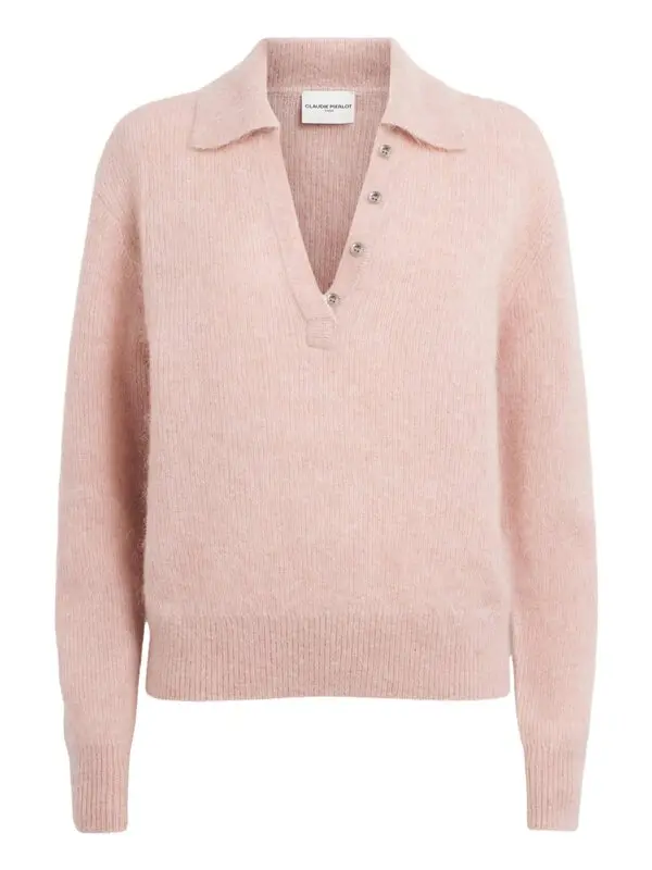 Claudie Pierlot Textured Polo Sweater - Pink