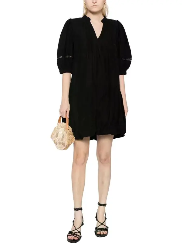Sea Loren V-neck Cotton Minidress - Black