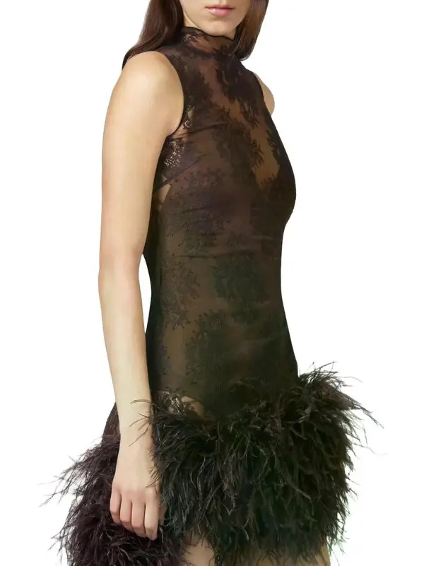 Giuseppe Di Morabito Lace Feather-trim Asymmetric Dress - Brown