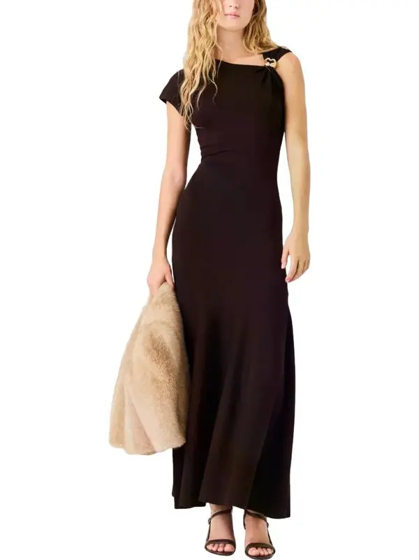 Maje Heart-buckle Flared Knitted Dress - Brown