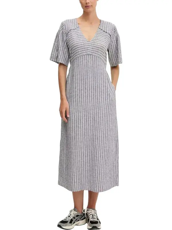 SPORTALM Vertical-stripe Smocked-detail Midi Dress - Grey