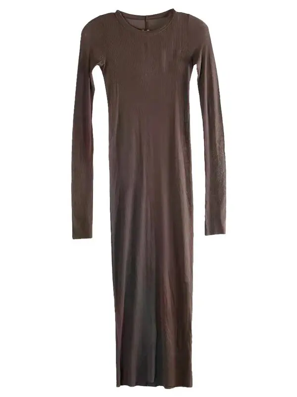 Rick Owens Fine-ribbed Long-sleeve Midi Dress - Brown