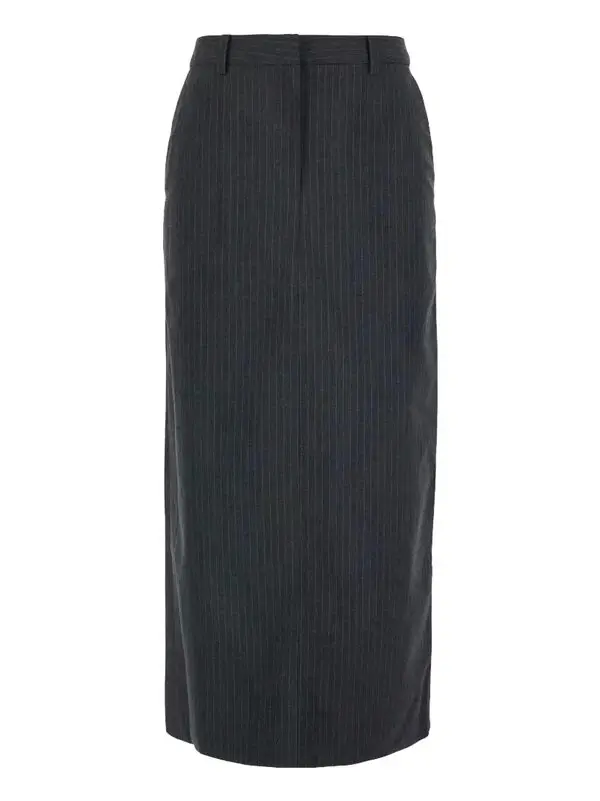 DUNST Pinstripe-pattern Slit Maxi Skirt - Grey