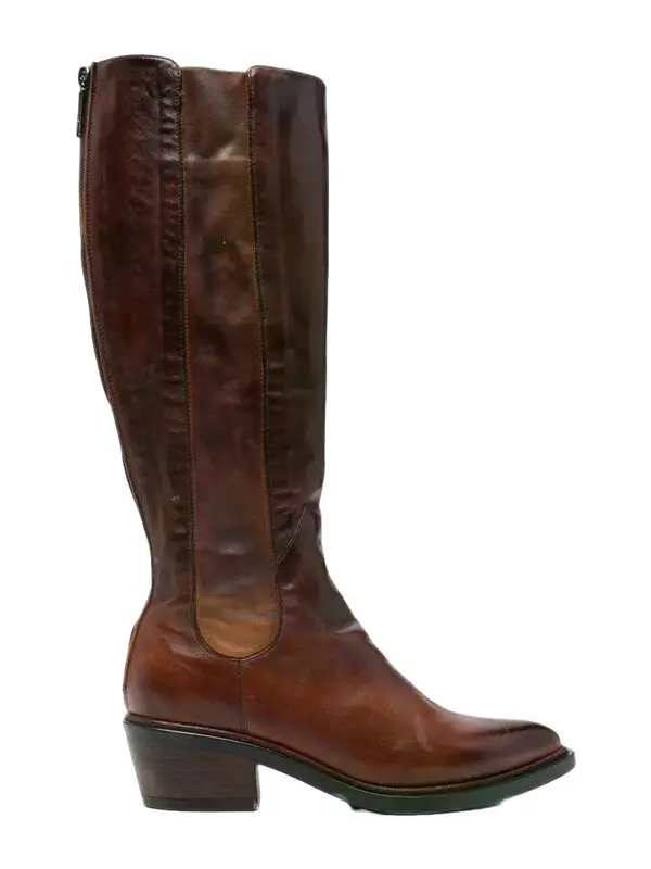LEMARGO Rear-zip Leather Boots - Brown