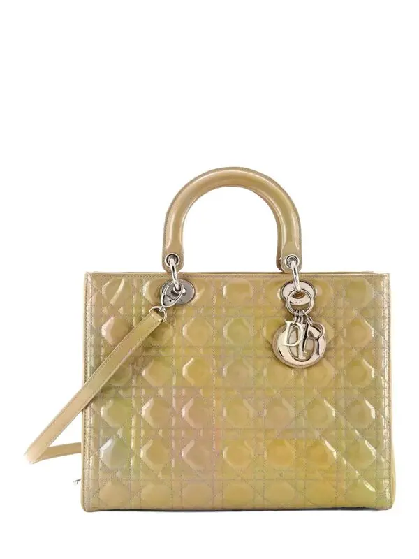 Dior Vintage Lady Bag Cannage Quilt Patent Large Satchel - Yellow