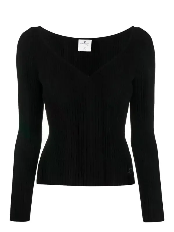 COURREGES V-neck Ribbed Jumper - Black