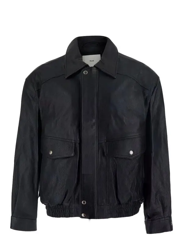 DUNST Panelled Leather Jacket - Black