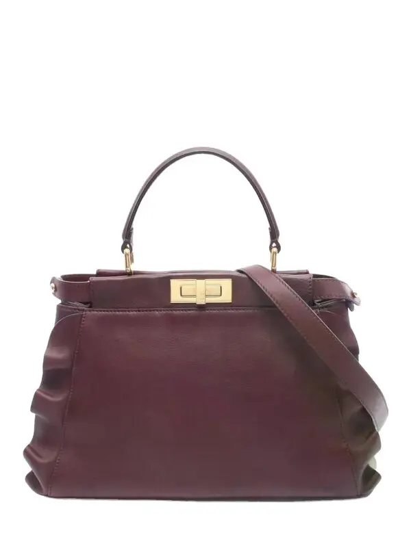 Fendi 2010-2026 Medium Nappa Waves Peekaboo Iconic Satchel - Red