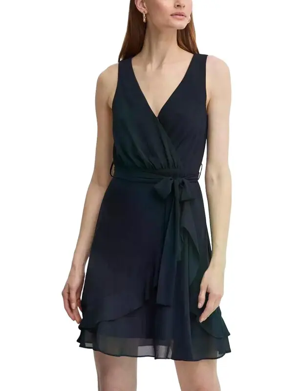 MORGAN Ruffled-hem V-neck Mini Dress - Blue