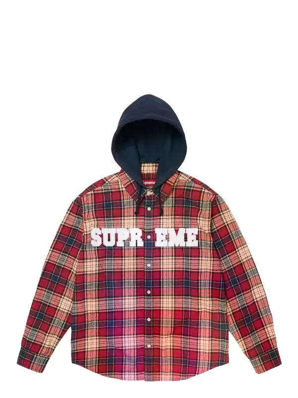 Supreme Appliqué Hooded Flannel Shirt - Red