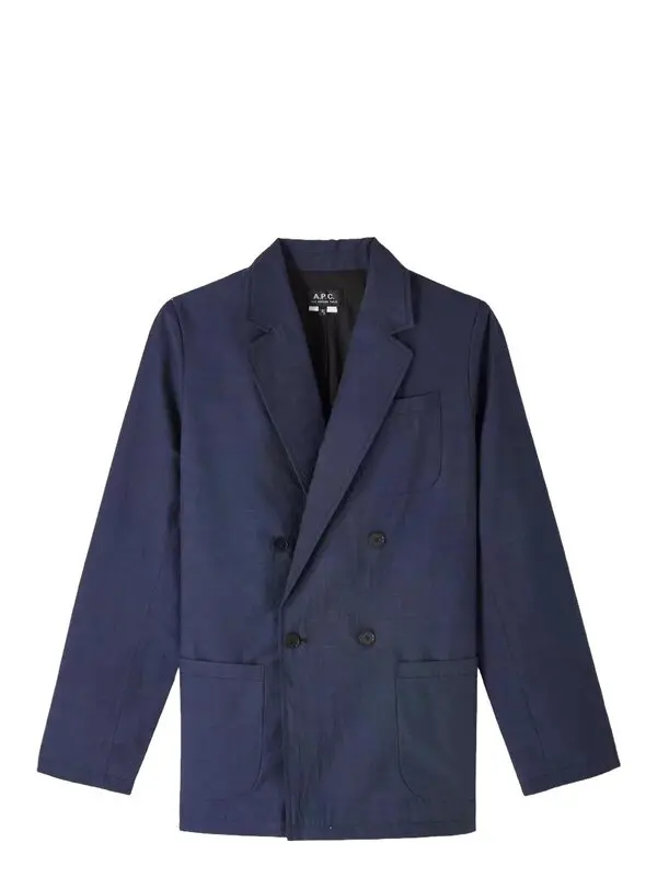 A.p.c. Double-breasted Crinkled Jacket - Blue