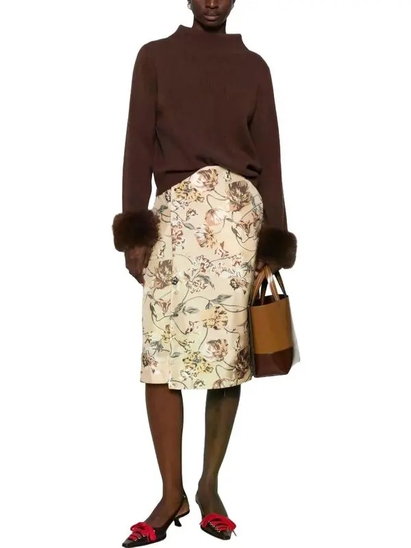 Kenzo Floral-print Silk Midi Skirt - Neutrals