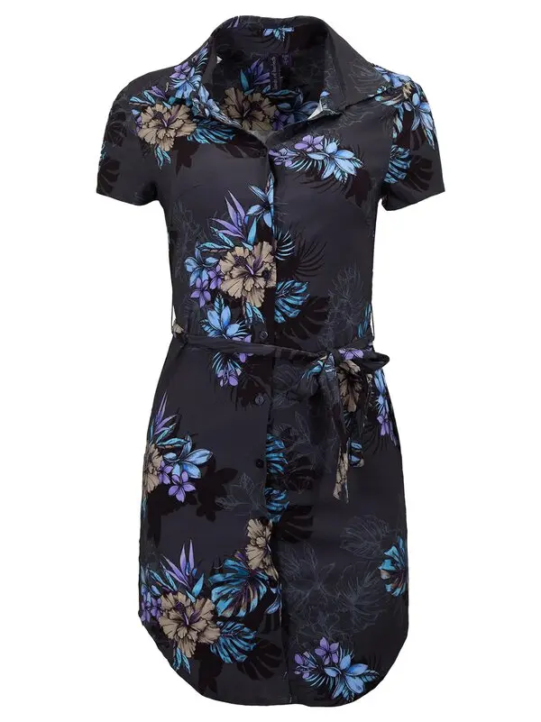 LORDS OF HARLECH Crystal Exotic Floral Shirt Dress - Black