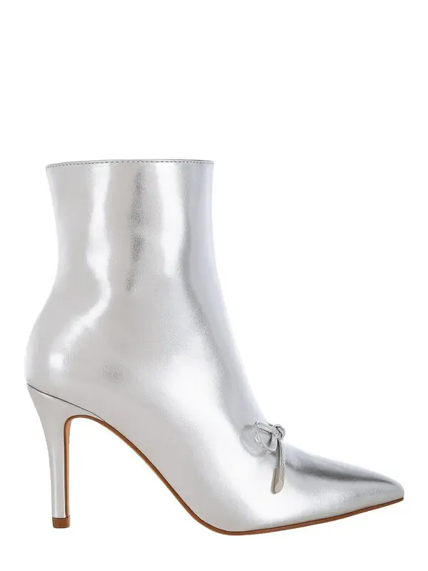 RAG & CO Capper Bow Detail Metallic High Ankle Boots In By - Silver