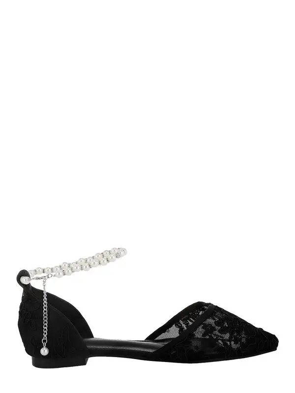 RAG & CO Shrami Pearl & Rhinestone Strap Flat Sandals In By - Black