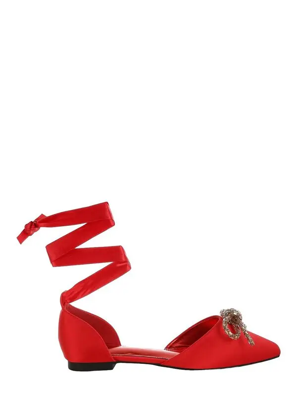 RAG & CO Simina Rhinestone Detail Bow Flat Sandals In By - Red