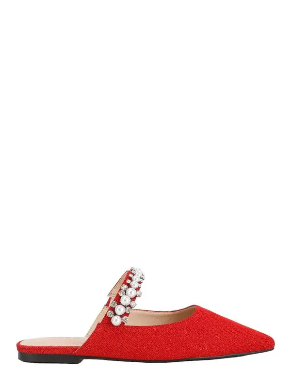 RAG & CO Geode Pearl Embellished Slip On Mules In By - Red