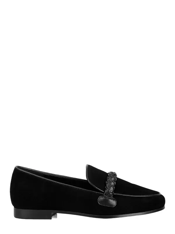 RAG & CO Echo Suede Leather Braided Detail Loafers In By - Black