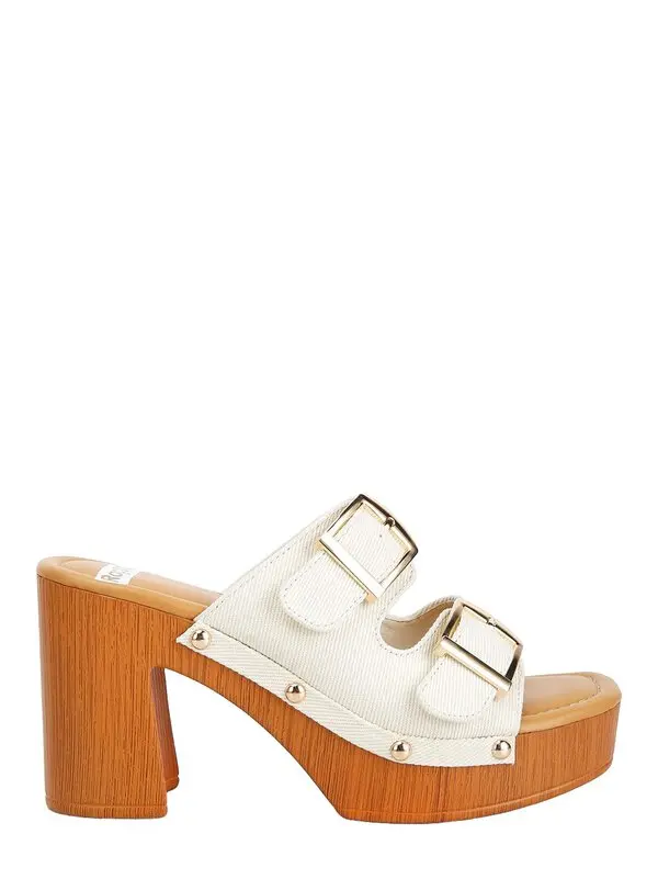 RAG & CO Sarai Buckle Straps High Block Heel Clogs In Beige By - White