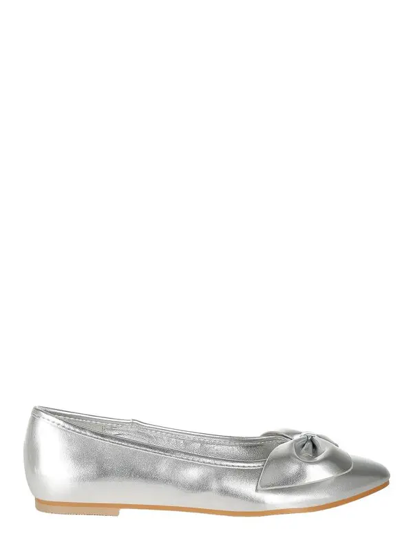 RAG & CO Bromelia Metallic Pleather Bow Ballerinas In By - Silver