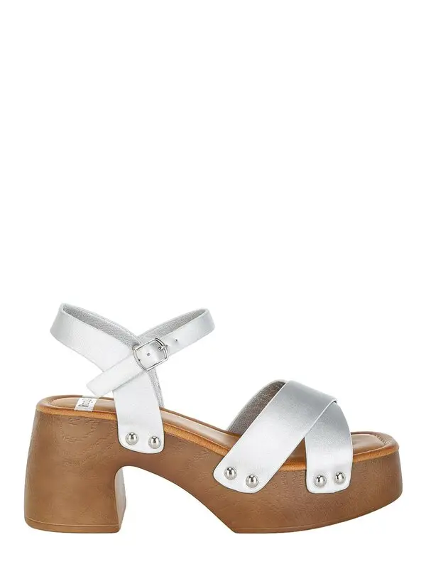 RAG & CO Morasa Metallic Pleather Clog Sandals In By - Silver