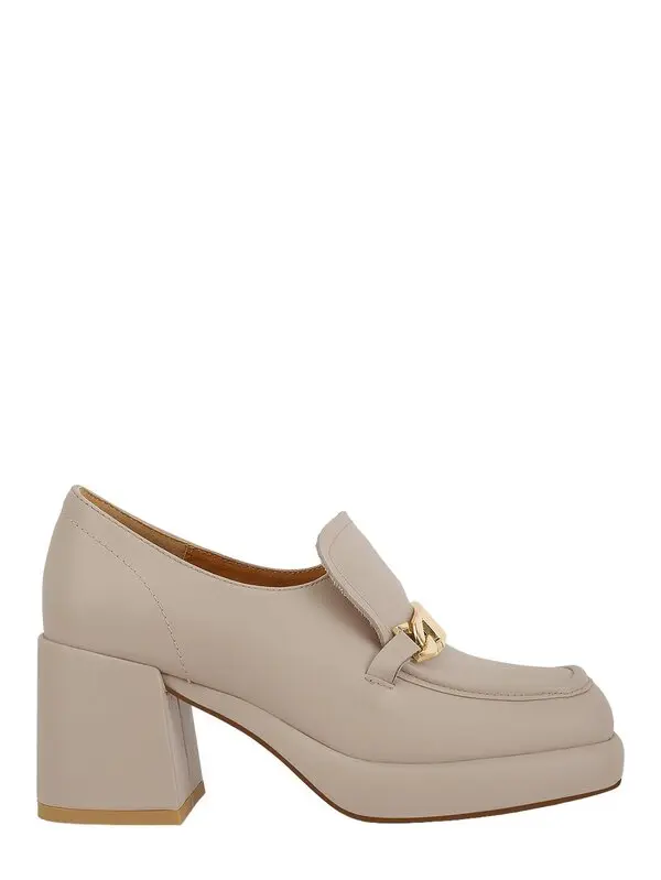 RAG & CO Neutrals Morgan Metallic Embellisht Leather Platform Loafers In Beige By - Beige/black