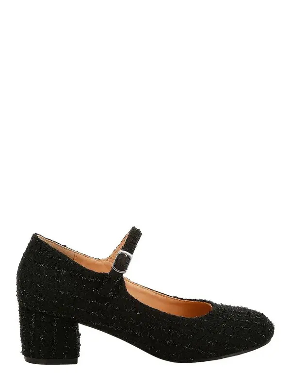 RAG & CO Antara Tweed Mary Jane Sandals In By - Black