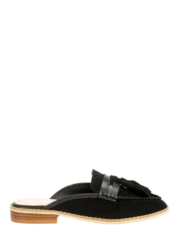 RAG & CO Edmanda Tassle Detail Leather Mules In By - Black