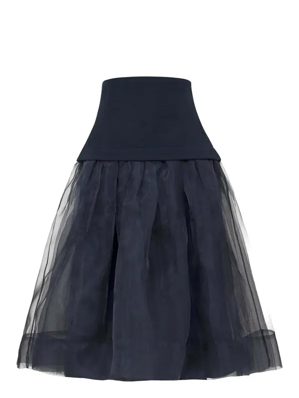 TIA DORRAINE Swan Organza A-line Midi Skirt - Black