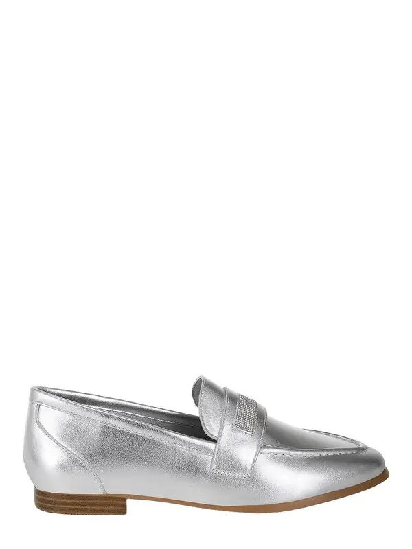 RAG & CO Eden Ode Rhinestone Strap Metallic Loafers By - Silver