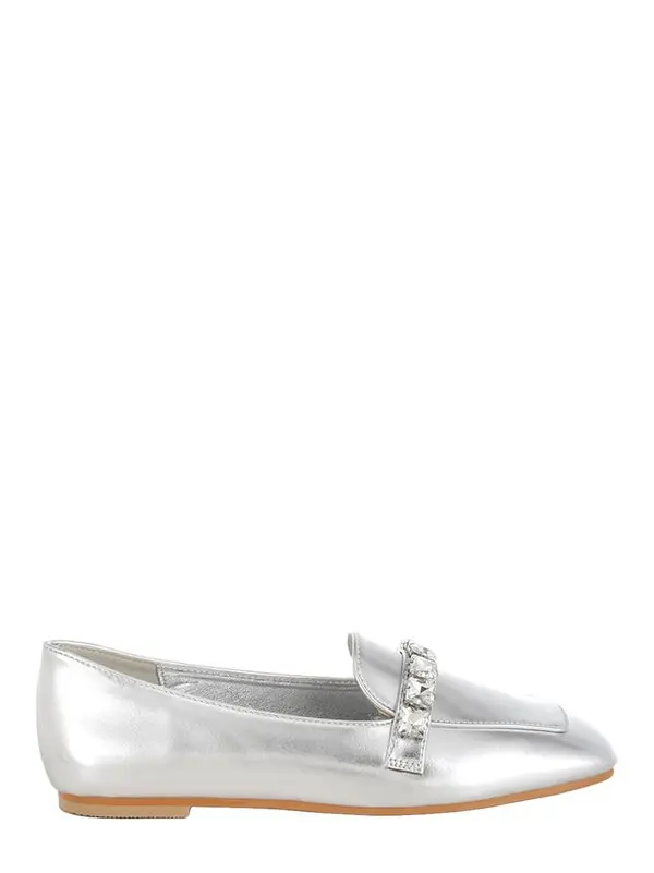 RAG & CO Celosia Metallic Diamante Strap Loafers In By - Silver