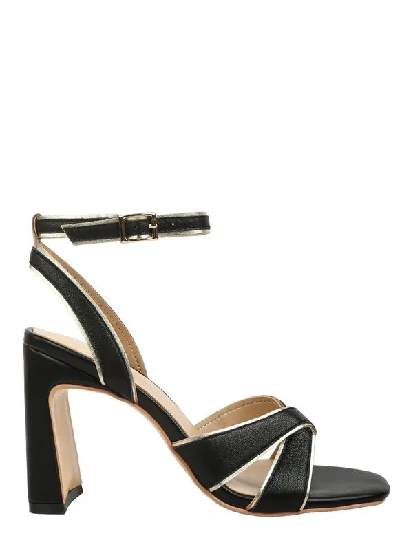 RAG & CO Heeri Metallic Lined Slim Block Heel Sandals In By - Black