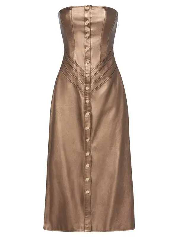 ZETAYE Liberty Faux Leather Strapless Dress Bronze - Brown