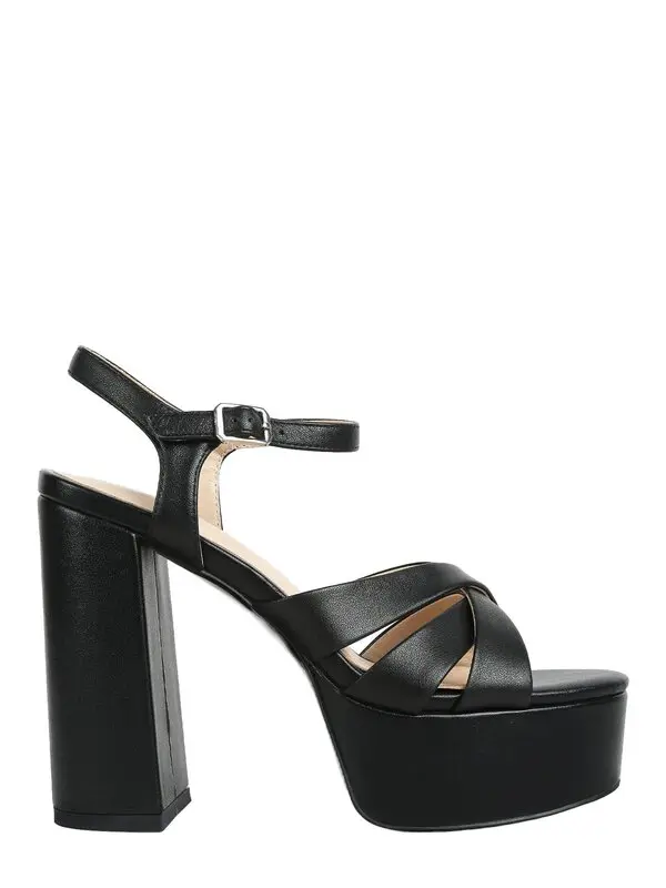 RAG & CO De-vil Crisscross Straps Block Heel Sandals In By - Black