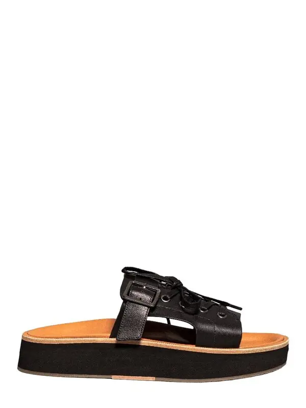 RAG & CO Patton Cut Out Buckled Platform Sandals In By - Black
