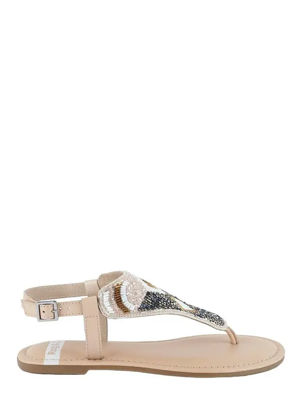 RAG & CO Neutrals Chitra Pin Buckle Beaded Flat Sandals In By - Beige