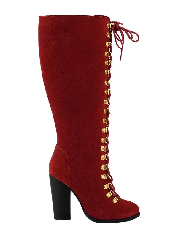 RAG & CO Street-slay Antique Eyelets Lace Up Knee Boots In By - Red