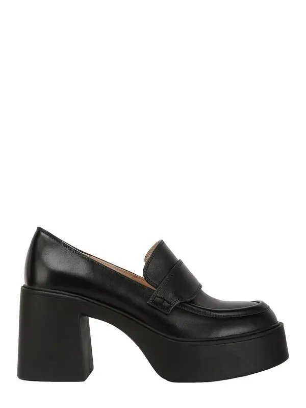 RAG & CO Elspeth Heeled Platform Leather Loafers In By - Black