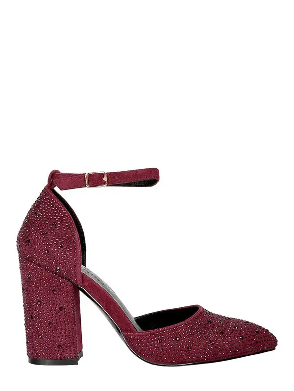RAG & CO Culver Rhinestone Embellished Block Heel Sandals In Burgundy By - Red