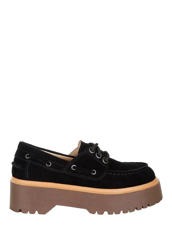 RAG & CO Cuckatoos Chunky Real Suede Leather Oxford Loafers In By - Black