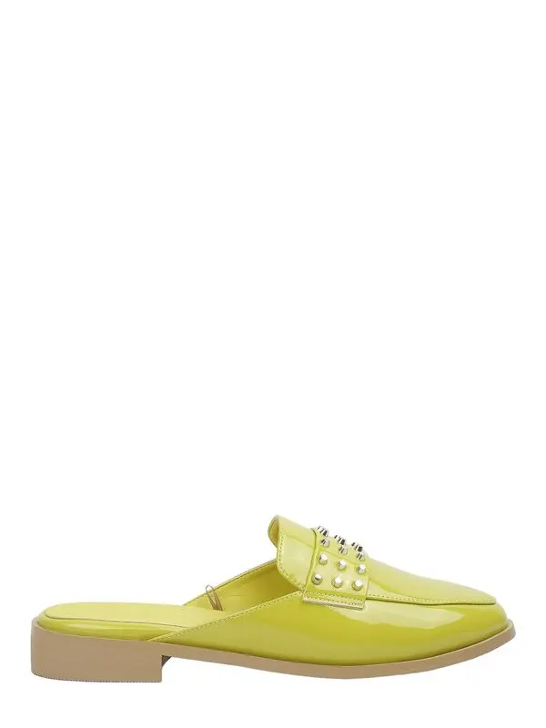 RAG & CO Yashta Lime Patent Studded Flat Mules By - Green